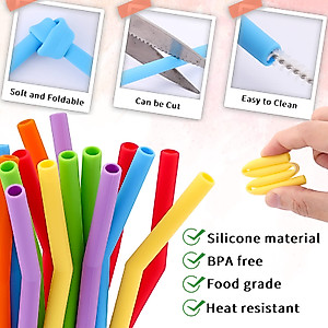 RAIBEATTY Reusable Silicone Straws,18Pcs Silicone Drinking Straws,6.7" Flexible Short Drink,BPA Free Silicone Straw for 6-12 oz Tumblers & 3 Cleaning Brush,No Rubber Taste,6 Colors