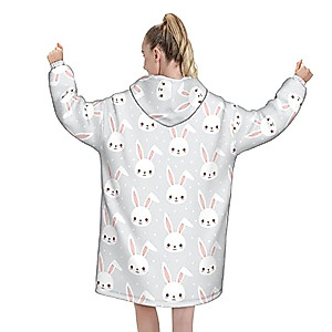 FeHuew Women Cute Bunny Cartoon Rabbits Blanket Hoodie Oversized Pullover Giant Fleece Sweatshirt with Large Front Pocket Comfy for Adults Men Women,One Size Fits All