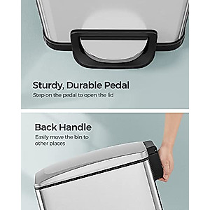 SONGMICS Slim Trash Can, 12.7 Gallon Garbage Can for Narrow Spaces with Soft-Close Lid, Inner Bucket, and Step-on Pedal, Stainless Steel, 15 Trash Bags Included, Silver ULTB510E48