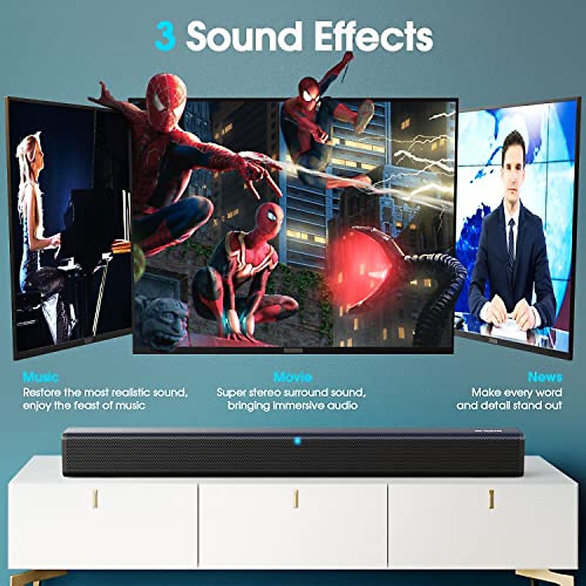 W-KING 70W Sound Bars for TV with Subwoofer (Built-in), 2.0ch TV Sound Bar Surround Sound Speakers, Bluetooth/HDMI-ARC/Optical/Coaxial/AUX/RCA/USB Drive, 35.4" TV Speakers Soundbar with SUB Out/3-EQ