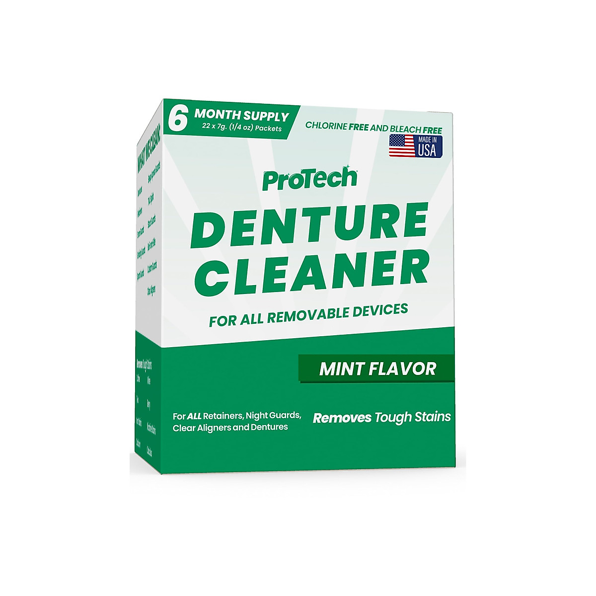 Protech Denture Cleaner (180 Days) Denture Cleanser for Retainers, Mouthguards, and Dentures, Nicotine and Coffee Stains Cleaner, Powder, 6-Month Supply