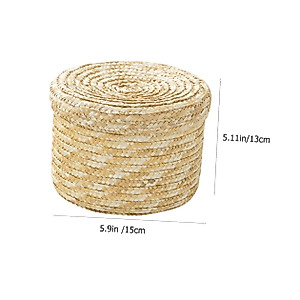 NOLITOY 1pc Straw Storage Basket Wicker Cub Baskets Wicker Serving Basket Hyacinth Basket Bin Woven Wheat- Straw Bin Egg Decorating Woven Tray Handwoven Round Basket Child Straw Box