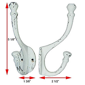 Vintage Cast Iron Wall Hooks (Antique White Finish, Set of 4) - Rustic, Farmhouse, Shabby Chic, French Country Coat Hooks | Great for Coats, Bags, Towels, Hats | Heritage Select