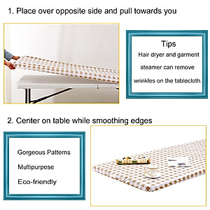 6ft Rectangle Elastic Fitted Tablecloth, Waterproof Spill-Proof Edged Vinyl Table Cover Khaki Checkered Printed with Flannel Baking, Easy to Wipe Off Stains, Great for Picnic Party Outdoor Patio
