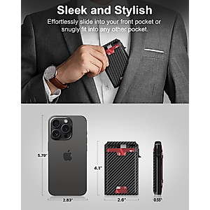 typecase Mens Wallet Card Holder: Pop Up Card Case, Genuine Leather, RFID Blocking, Smart, Slim, Minimalist, Thin - 13 Card Capacitiy, ID Window, Cash Strap (Carbon Fiber)