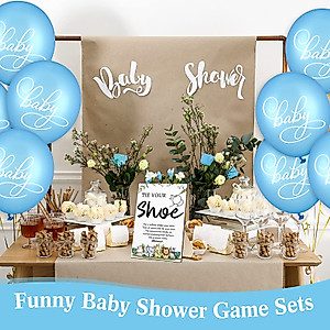 Roowest 51 Pcs Tie Your Shoe Baby Shower Game Woodland Safari Baby Shower Sign 50 Baby Latex Balloons Gender Reveal Party Favors Jungle Baby Shower Games for Boys Girls(Blue)