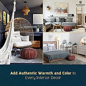 Marrakesh Gallery Genuine Leather Pouf Unstuffed - Moroccan Ottoman Footstool, Footrest Cover - Boho Decor - Bohemian Living Room, Bedroom, Kids Room, Gift & Wedding (Dark Brown)