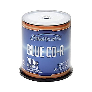 Optical Quantum Blue AZO CD-R 700MB 52X White Inkjet Hub Printable Blank Recordable Media Discs – 100pk Spindle for Music, Data, and Photo Storage