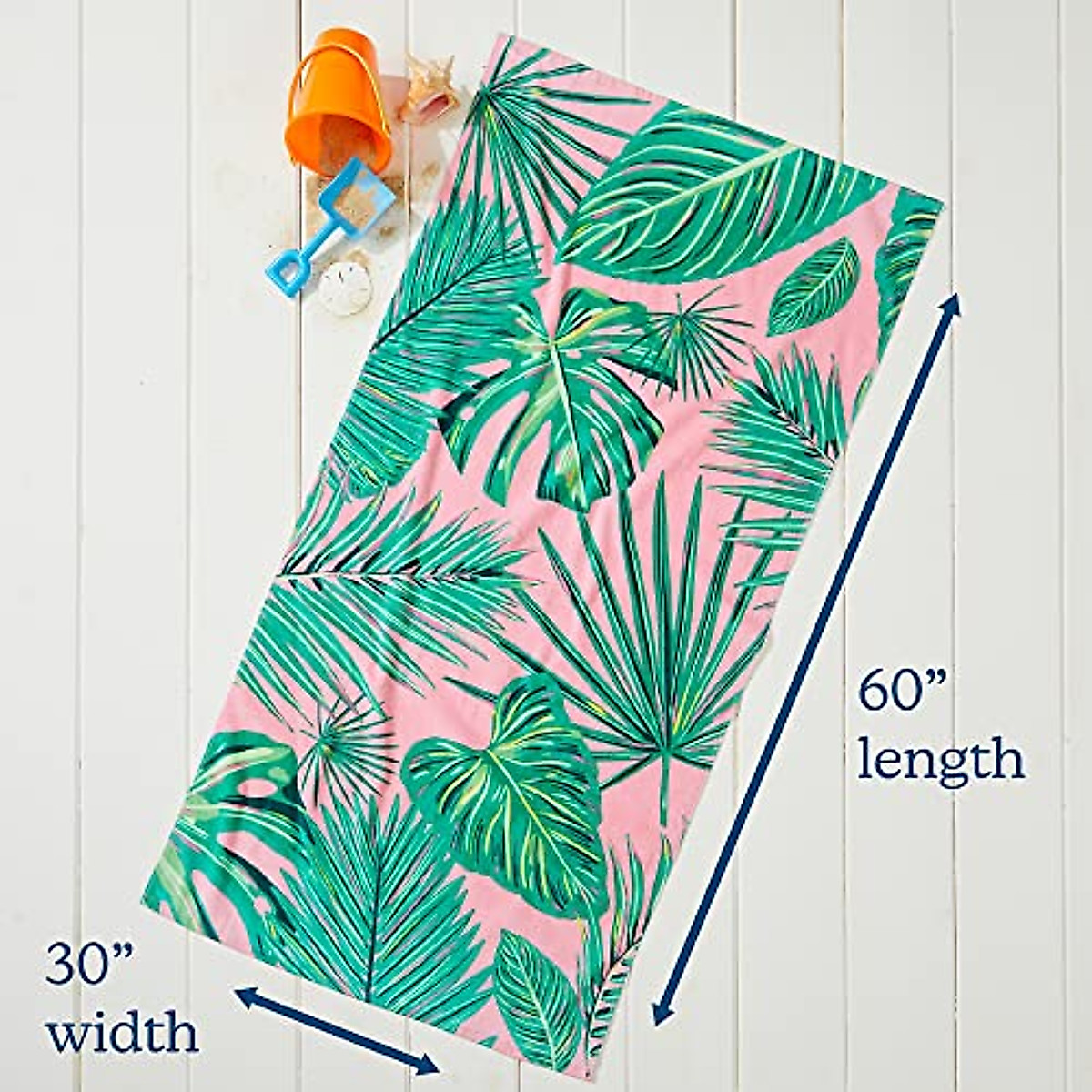 Sun Sprouts 100% Cotton Beach Towel Palm Leaves Pattern for Kids & Toddler. Bath, Pool, Camping, Travel Towel for Boys & Girls. 30” x 60” Quick-Dry & Super Absorbent Beach Blanket