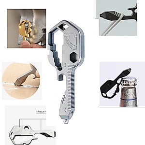 24- in-1 Key Shaped Pocket Tool, Keychain Multitool with Key Chain, Outdoor Keychain Tool, Best Gift for Dad, Husband, Boyfriend(Silver)