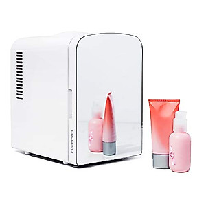 Chefman Portable Mirrored Personal Fridge, 4 Liter Mini Refrigerator, Skin Care, Makeup Storage, Beauty, Serums And Face Masks, Small For Desktop Or Travel, Cool & Heat, Cosmetic Application