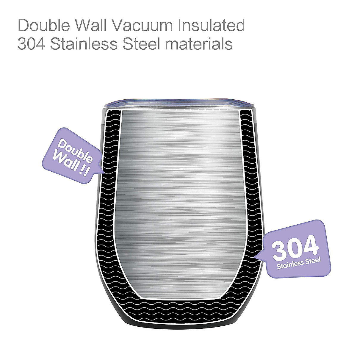 HITSLAM Wine Tumbler Cup Coffee Mug: 12oz Travel Insulated Tumbler with Lid & Straw, Stainless Steel Vacuum Double Wall-Gift for Women, Men, Mom, Dad, Friend (White)