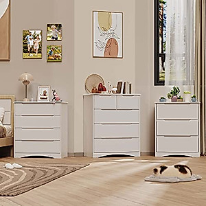 Gizoon 5 Drawers Chest, White Bedroom Drawer Dresser and Organizer with Large Storage Capacity, Embedded Handle, and Sturdy Anti-tripping Device, Modern Design Cabinet for Hallway, Office, Living Room
