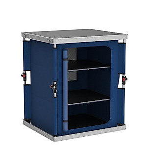 EAGLE PEAK Outdoor Camping Pop Up Folding Table with Large 3-Tier Storage Organizer and Side Pockets, Easy Set Up Portable Lightweight Aluminum Camping Kitchen, Blue