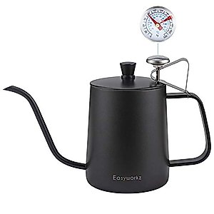 Easyworkz Gage Gooseneck Pour Over Coffee Kettle 20 oz with Thermometer Stainless Steel Hand Drip Coffee Pot With Long Narrow Spout