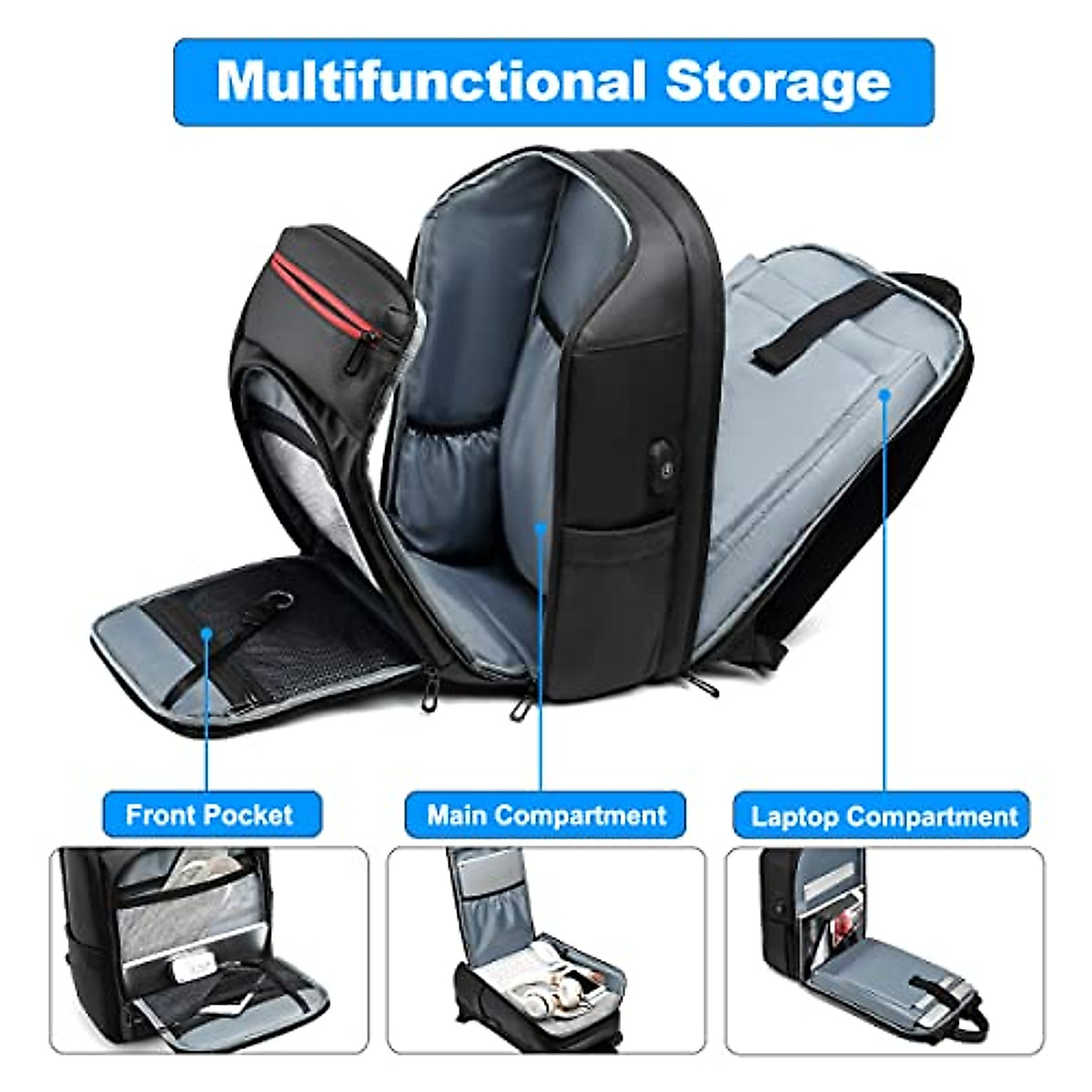 GYakeog Business Backpack for Men with Waterproof Compartment 15.6 Hard Shell Backpack Carry on Backpack with Usb Port Large Backpack for Travel Work DJ