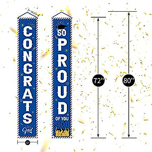 Whaline Graduation Porch Sign Congrats Grad Door Sign So Proud of You Banner Graduation Welcome Hanging Banner Graduation Party Backdrop for Grad Party Outdoor Yard Decorations (Blue)