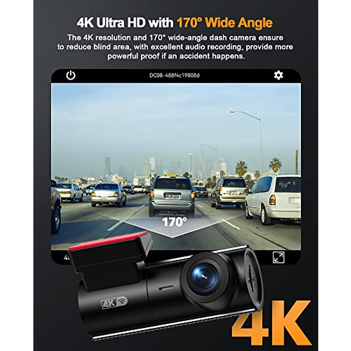Dash Cam 4K WiFi 2160P Car Camera, Dash Camera for Cars, Mini Front Dashcam for Cars with Night Vision, Loop Recording, G-Sensor,24H Parking Monitor,Supercapacitor,Voice Prompt,APP,64GB Card Included