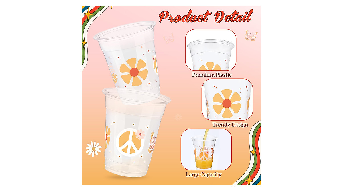 Sliner 50 Pcs Boho Plastic Cups with Straws - Party Essential