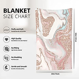 Rose Gold Glitter Coral Gray Pastel Marble Fleece Blanket - All Season 300GSM Lightweight Plush Fuzzy Cozy Soft Flannel Throw Blanket for Bed Sofa Couch Travel Camping 30x50 inches