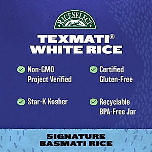 RiceSelect Texmati White Rice, Long-Grain Basmati Rice, Premium Gluten-Free Rice, Non-GMO, Star-K Kosher, 32-Ounce Jar
