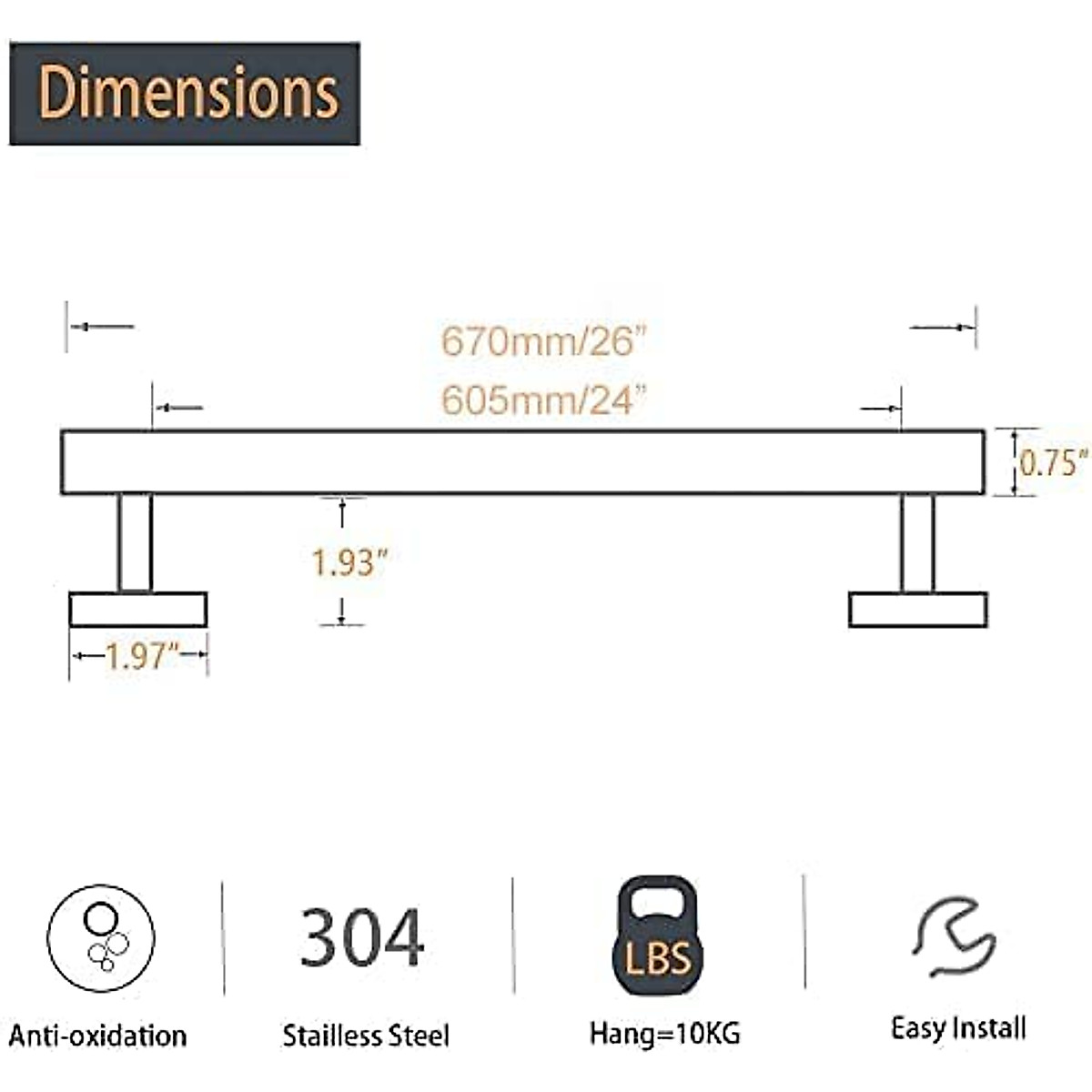 NearMoon Bathroom Towel Bar, Bath Accessories Thicken Stainless Steel Shower Towel Rack for Bathroom, Towel Holder Wall Mounted (1 Pack, Matte Black, 26 Inch)