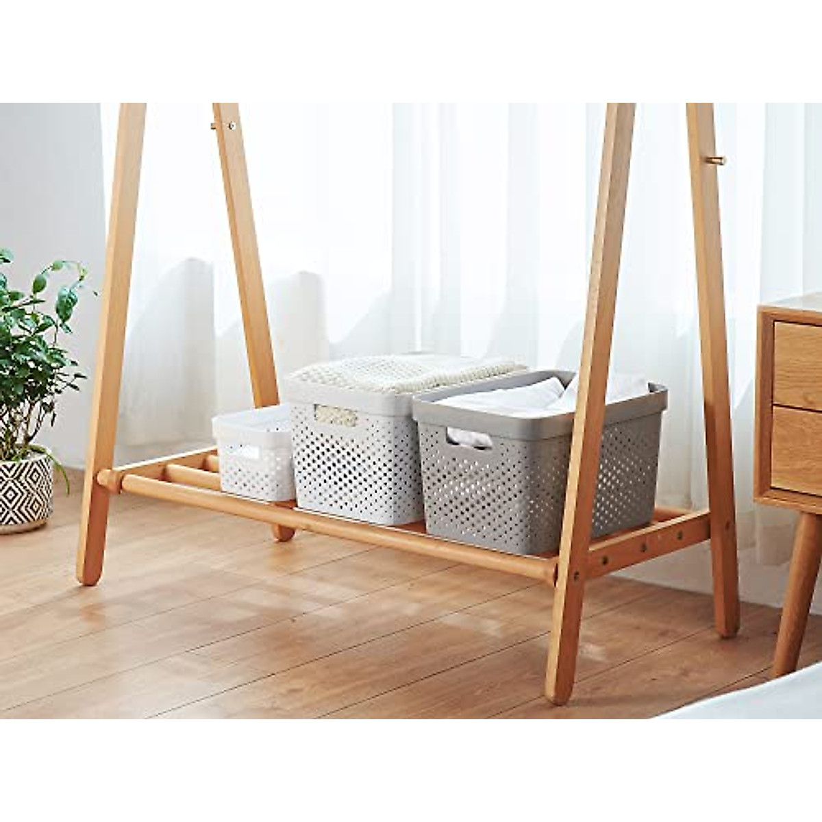 HANAMYA Lidded Storage Bin Organizer | Storage Organizing Container, 16 Liter, Set of 4, White