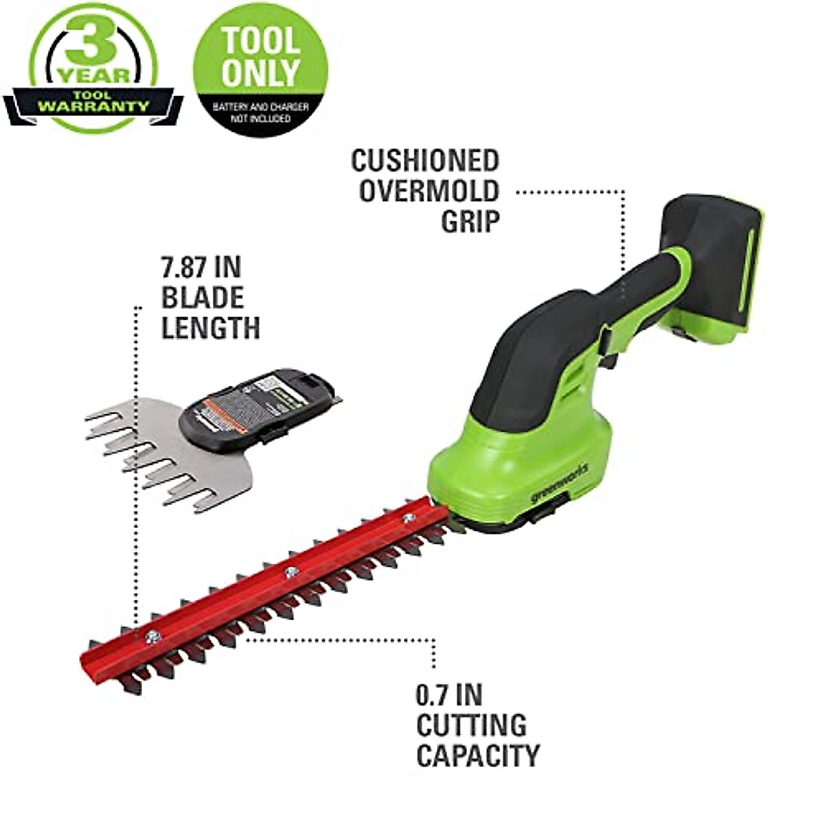 Greenworks 24V Cordless Shear Shrubber, Tool Only