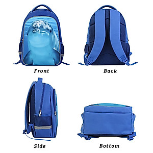 Dolphin 3D Print Luminous Blue Laptop Backpack for School, Large Capacity Lightweight Students Bookbag for Boys Girls Kids
