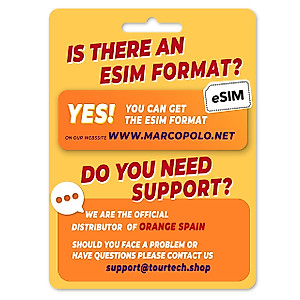 SIM Orange - 100GB Prepaid SIM Card Spain| 5€ Balance | 800 Minutes for Calls to The US and More Than 50 Countries | 16GB in Europe| Activation Online only at www. tourtech.Shop