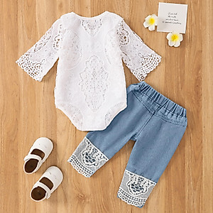 Baby Girl Clothes Outfits Toddler Infant Baby Romper Top+Jeans Clothing Set (White, 3-6 Months)