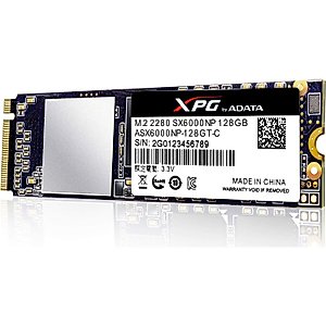 ADATA XPG SX6000 PCIe 128GB 3D NAND PCIe Gen3x4 M.2 2280 NVMe 1.2 R/W up to 1000/800MB/s Solid State Drive (ASX6000NP-128GT-C)