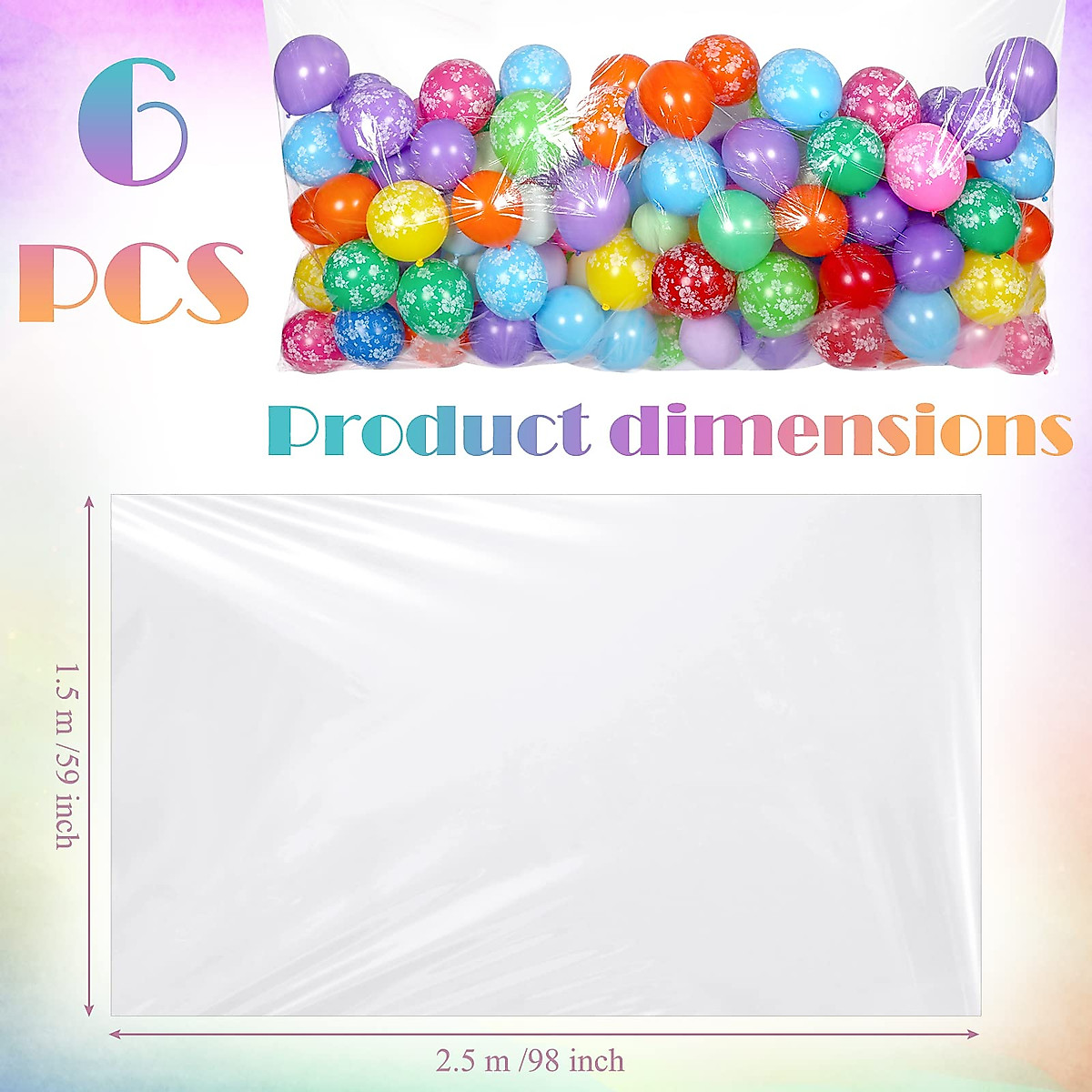 6 Pieces Balloon Transport Bags, 98.4 x 59.1 Inch Clear Giant Storage Bags Large Balloon Drop Bag Plastic Balloon Bags for Transport Birthday Wedding Gender Reveal Graduation Party Supplies