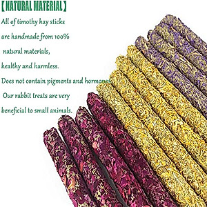 Rabbit Chew Toys 40pcs Timothy Hay Sticks About 14oz/400g Hamster Molar Snacks Handmade are Perfect Food Accessories for Bunny Guinea Pigs Rats Chinchillas Gerbils (40pcs Multiple Flavors Hay Sticks)