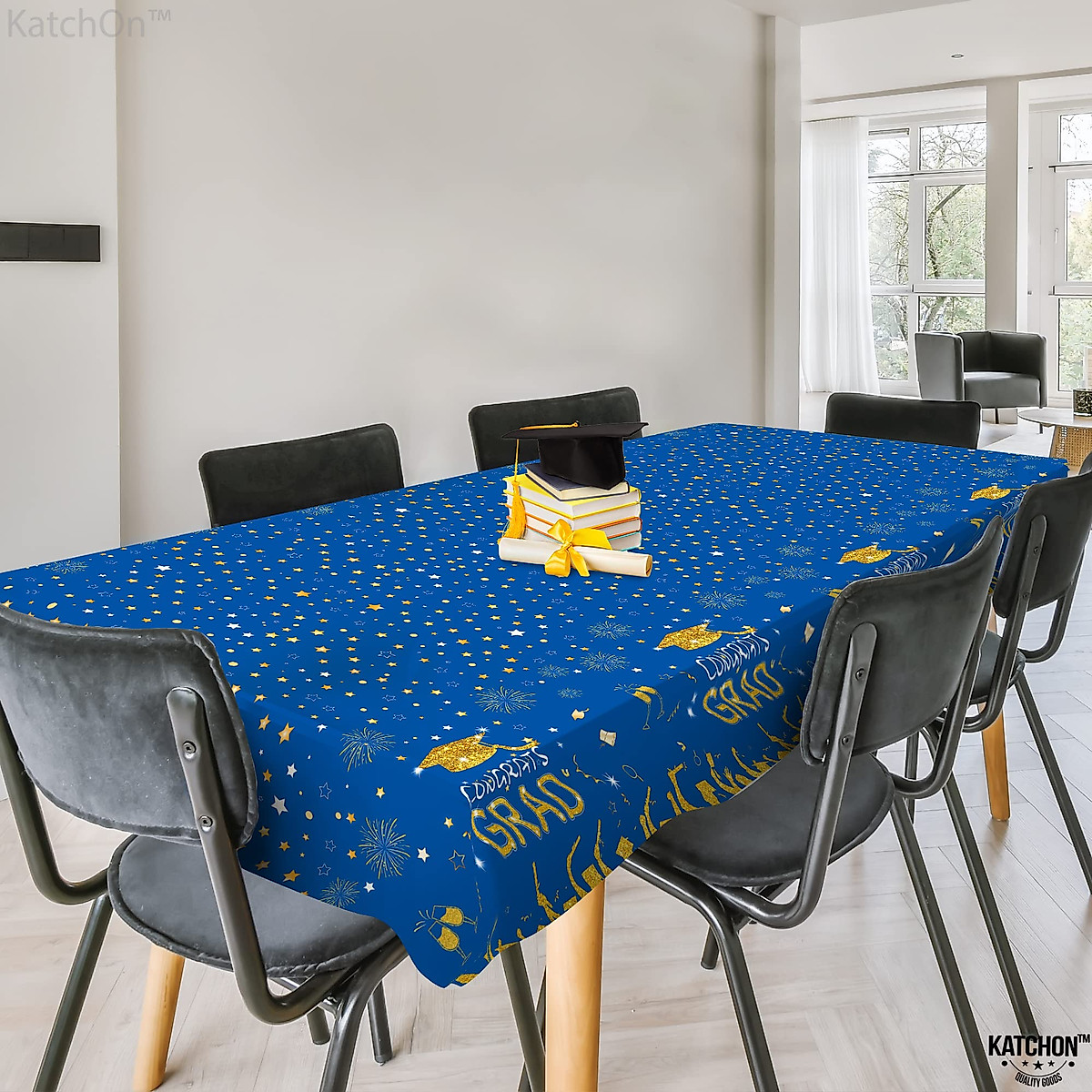 KatchOn, Blue and Gold Graduation Tablecloth - XtraLarge 108x54 Inch, Pack of 3 | Congrats Grad Tablecloth, 2024 Graduation Party Decorations | Blue and Gold Graduation Decorations Class of 2024