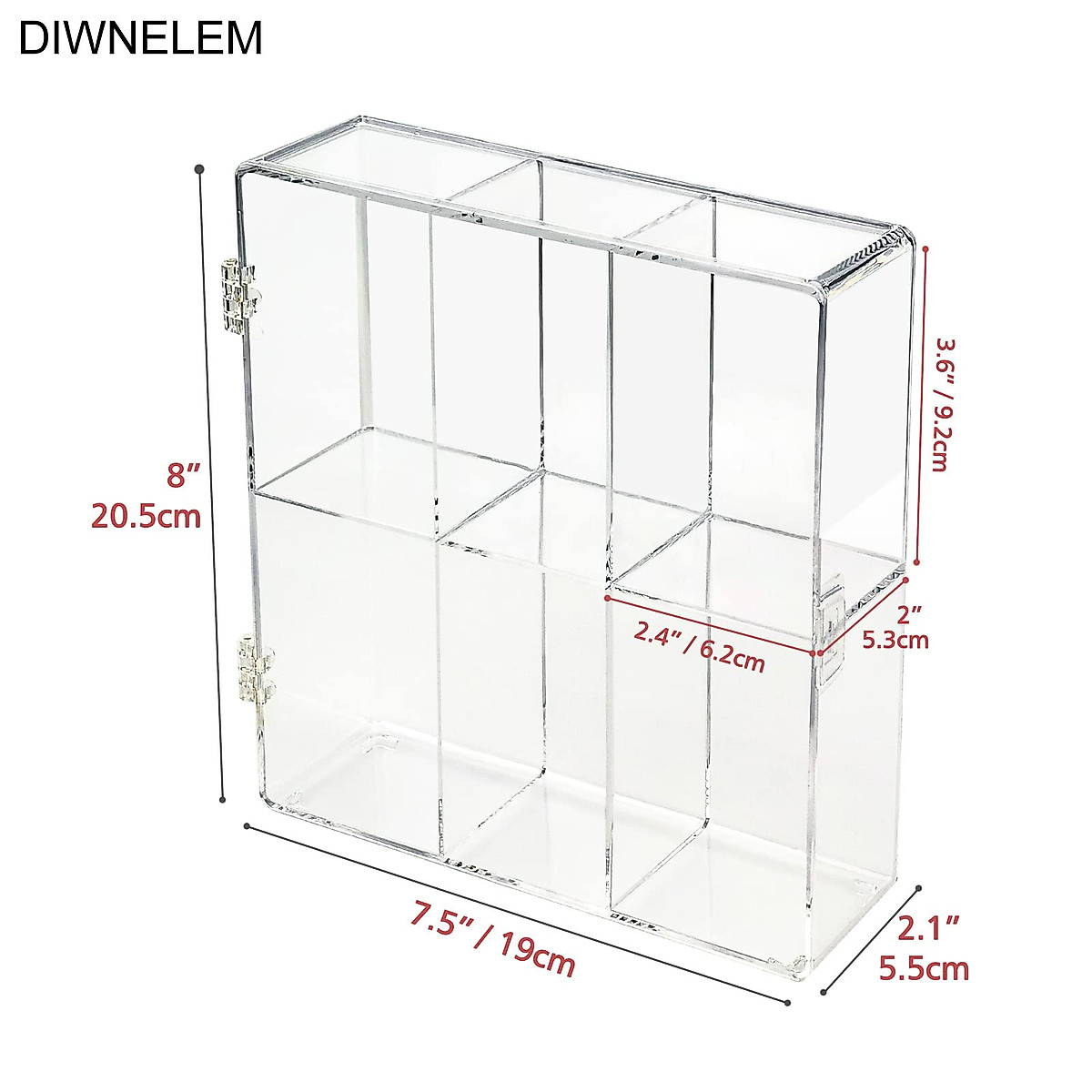 DIWNELEM Acrylic Display Case Cabinet Stand 6 Compartments Storage Box Display Showcase Shelf for Toys Rock Stone Collectibles & Mini Figure Action (7.5 * 2.1 * 8 inch)
