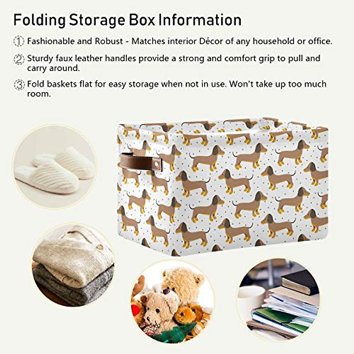 Mazeann Dachshunds Dog with Dots Storage Basket Bin Collapsible Foldable for Clothes Toys Storage Cabinets Waterproof Storage Box 15 x 11 x 9.5 inches, White, 1PC