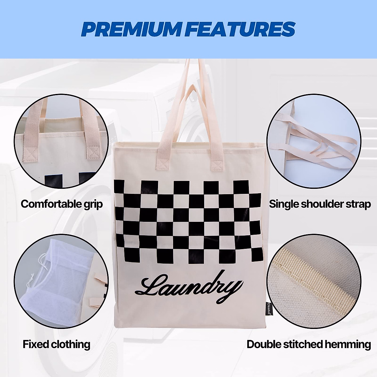 Cotton Laundry Bag XL, AXJ Extra Large Heavy Duty Dirty Clothes Bags, Storage Bag with Fixed Drawstring Mesh, Shoulder Straps and Handles, VOL 80L, 16” x 9.8” x 21” (Creamy-white)
