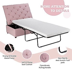 KOMFOTT Folding Ottoman Sleeper Chair Bed with Mattress, Convertible Fold Out Sleeper Sofa Bed, Guest Bed Chaise Lounge for Living Room Small Apartment Bedroom, 89" D x 40.5" W