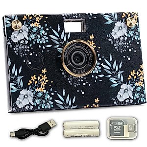 Paper Shoot Camera - 18MP Compact Digital Papershoot Camera Gift for Kid with Four Filters, 10 Sec Video & Timelapse - Includes: 32GB SD Card, 2 Batteries & Camera Case - Summer Bloom Quiet