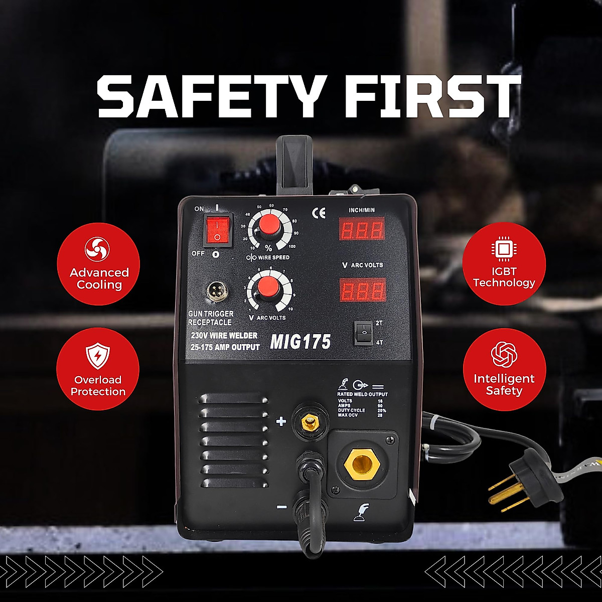 LOTOS MIG175 175A MIG Welder with Aluminum Spool Gun - Advanced Auto MIG Synergistic Setting, Voltage Fine Tuning, Gas MIG Welding & Gasless Flux Core MIG Welding - Brown, 240V