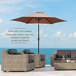 HYD-Parts 9FT Patio Umbrella Outdoor Table Umbrella,Market Umbrella with Push Button Tilt and Crank for Garden, Lawn, Deck, Backyard & Pool (Coffee)