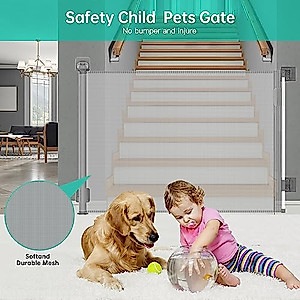 TATAVR Retractable Baby Gate, Mesh Baby Gate or Mesh Dog Gate, 33" Tall, Extends up to 63" Wide, Child Safety Gate for Doorways, Stairs, Hallways, Indoor/Outdoor(Gray)