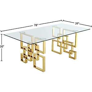 Meridian Furniture 714-T Pierre Collection Modern | Contemporary Square Glass Dining Table with Stainless Steel Base and Rich Gold Finish, 78" W x 39" D x 30" H
