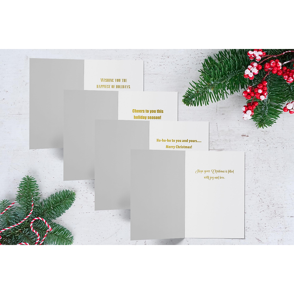 Better Office Products 50 Pack Christmas Cards with Gold Foil Iconic Images, 5" x 7", High Gloss, Gold Foil Interior Greeting, with 50 Envelopes, 50 Count Boxed Set