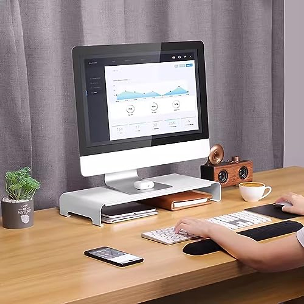 NOODCO Metal Monitor Riser Ergonomic Aluminum Alloy Laptop Stand Non-Slip Long Computer Monitor Shelf, Desktop Riser Heavy Duty Shelf Desk Organization Home Office