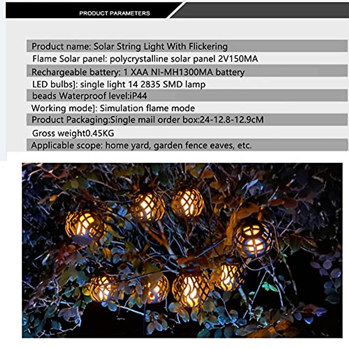 Outdoor Solar String Lights,Waterproof Hanging Solar Lights with 8 Flickering Flame Night Lights for Christmas Tree Halloween Outdoor Party Garden Path Yard Patio Driveway Pathway Balcony Decoration