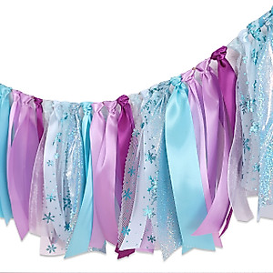 VAVAYAO Winter Onederland Ribbon Garland - Winter Onederland 1st Birthday Girl Decorations, High Chair Banners, Snow and Ice Princess Party Decorations, Winter Auderland Background Ribbon Banners