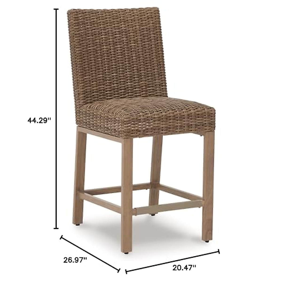 Signature Design by Ashley Walton Bridge Casual Weather Resistant Armless Cushioned Indoor/Outdoor Bar Stool with Cushioned Seat, Set of 2, Light Brown