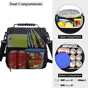 MIER Dual Compartment Lunch Bag Tote with Shoulder Strap for Men and Women Insulated Leakproof Cooler Bag, Black